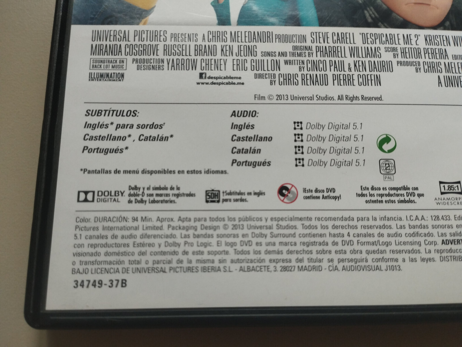 Gru 2 Despicable Me 2013 Universal - DVD Spanish English Region 2 ...