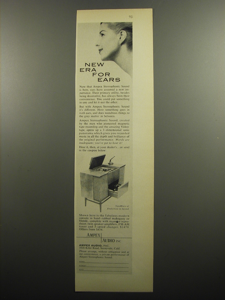 1957 Ampex Console Ad - New era for ears - 1980-89