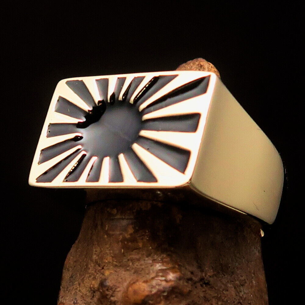 Rectangle shaped Mens Pinky Ring Japanese War Flag black Sun-Beams ...