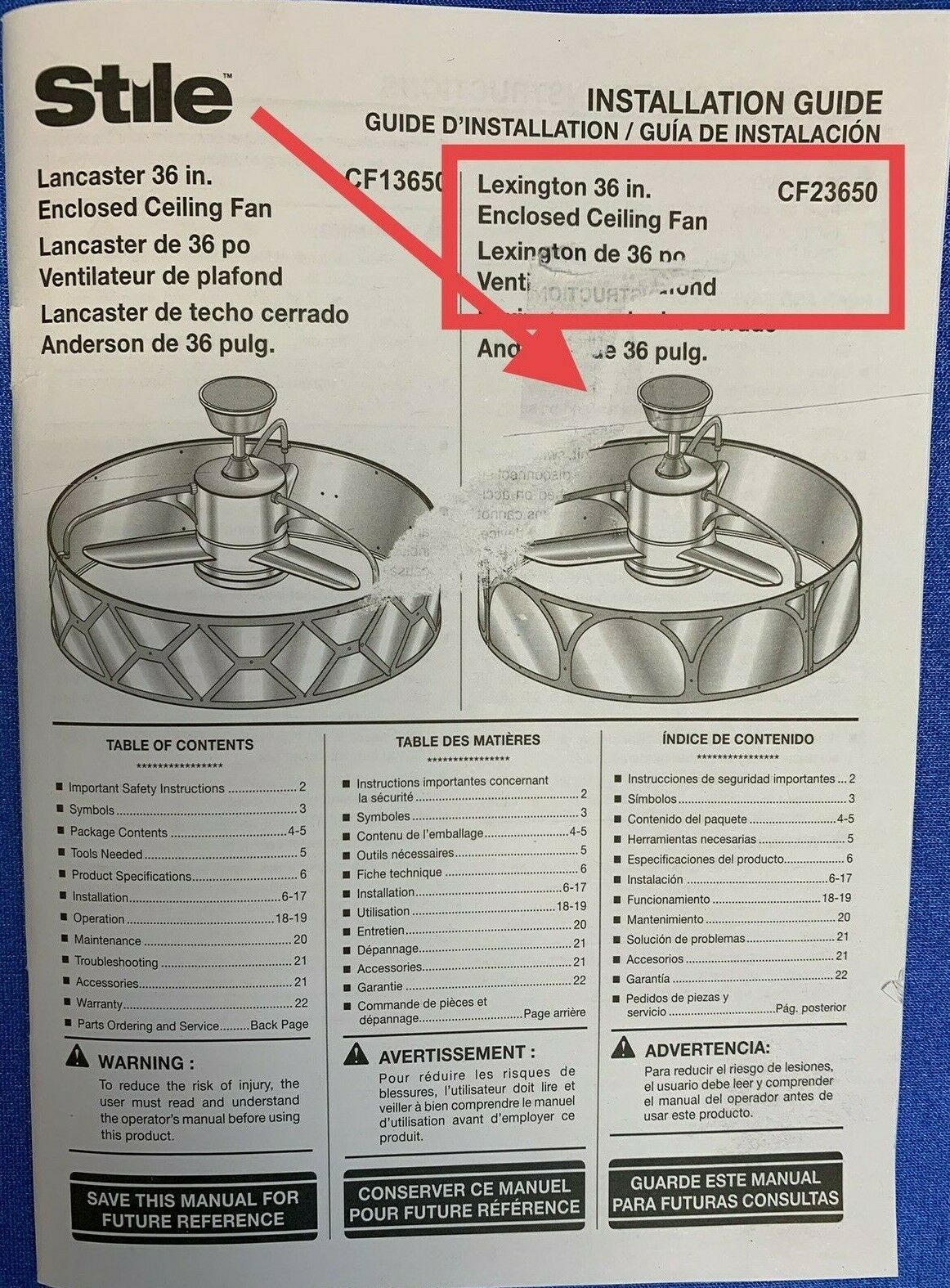 STILE 36 Inch Ceiling Fan Lexington LED In/Outdoor Light Remote Control ...