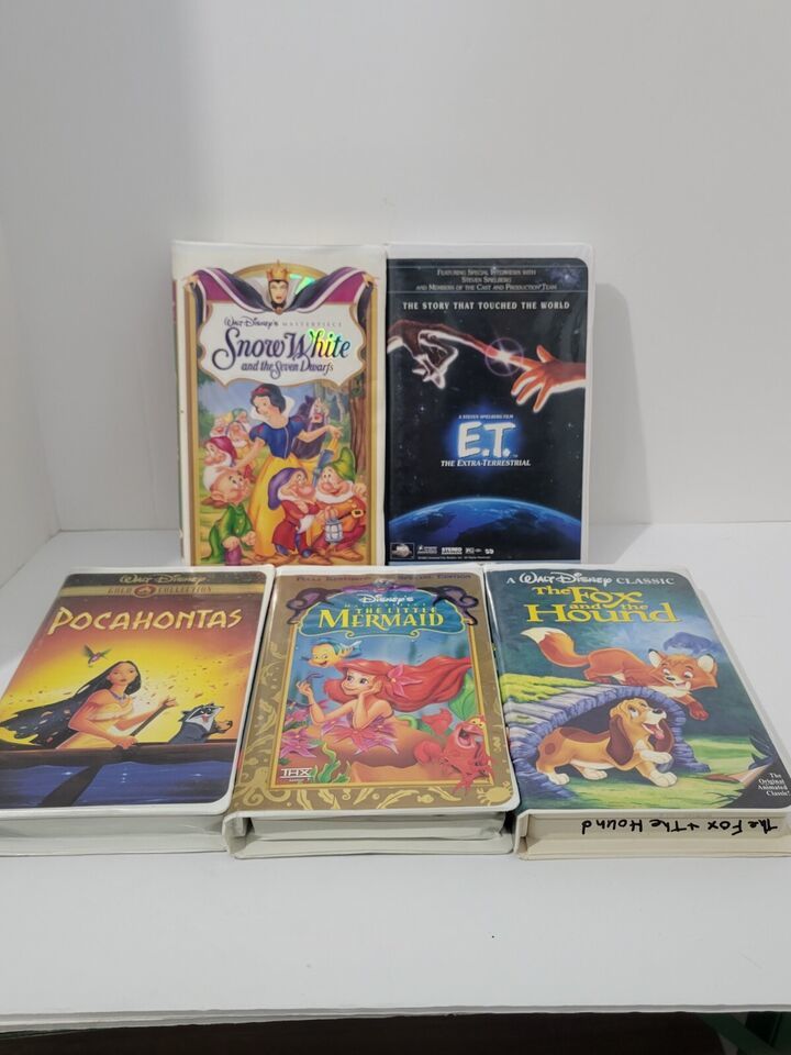 Vhs Lot Of 5 Snow White Little Mermaid Fox And The Hound Pocahontas E.t. - VHS Tapes