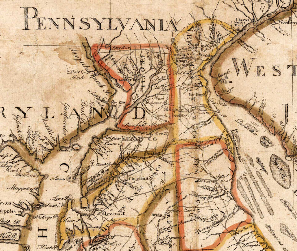 1779 Map of the Peninsula between Delaware & Chesapeake Bays Wall Art ...