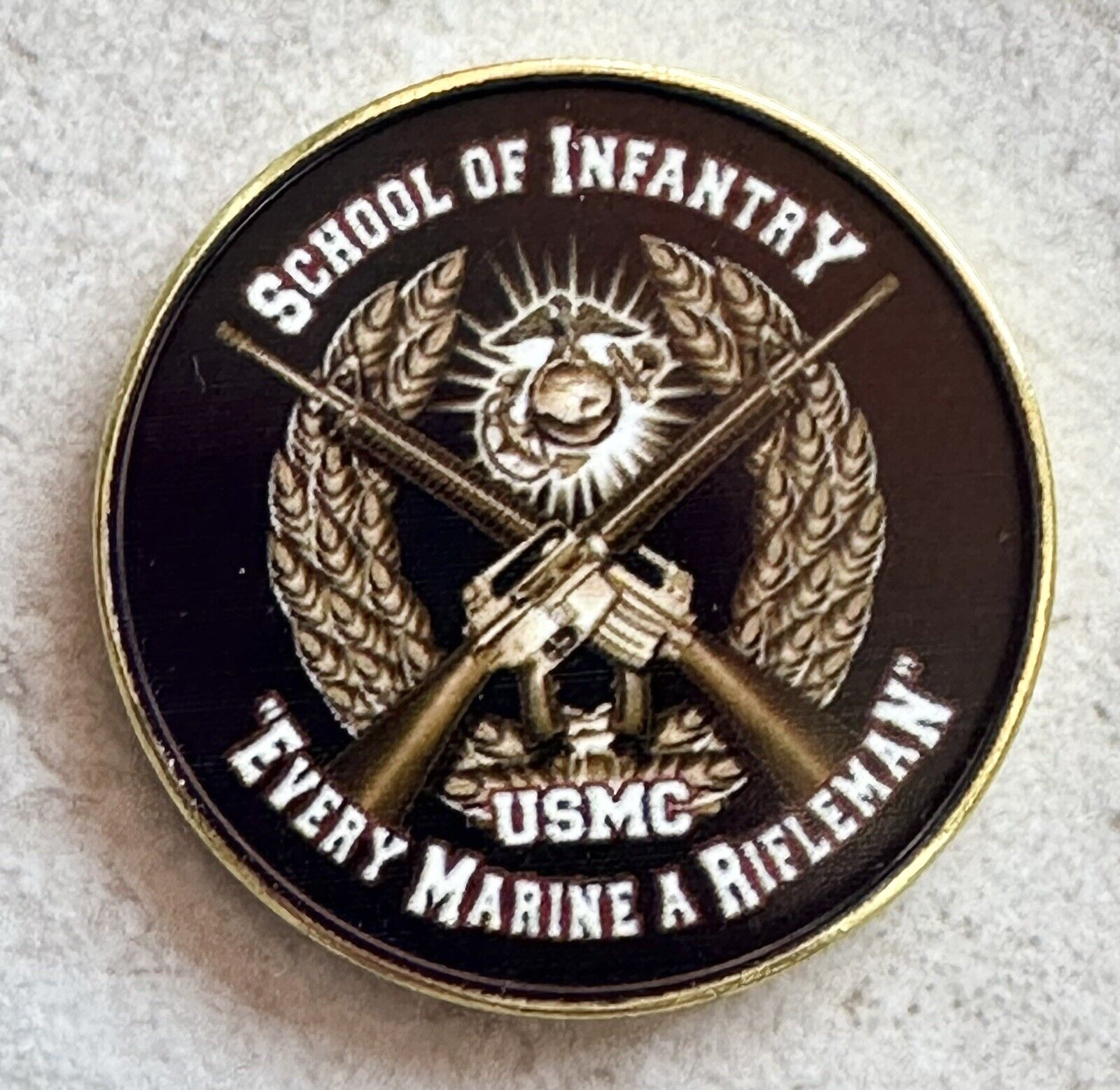 MARINE CORPS SCHOOL OF INFANTRY USMC CHALLENGE COIN with velvet case ...