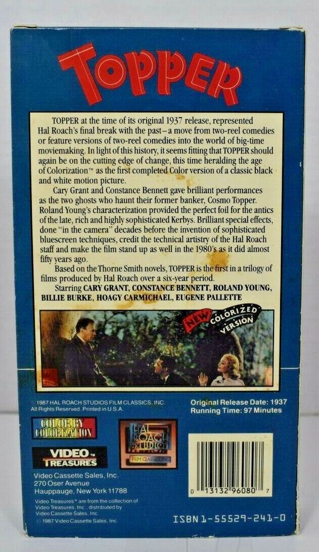 Topper (VHS, 1987) Colorized Version Cary Grant - VHS Tapes