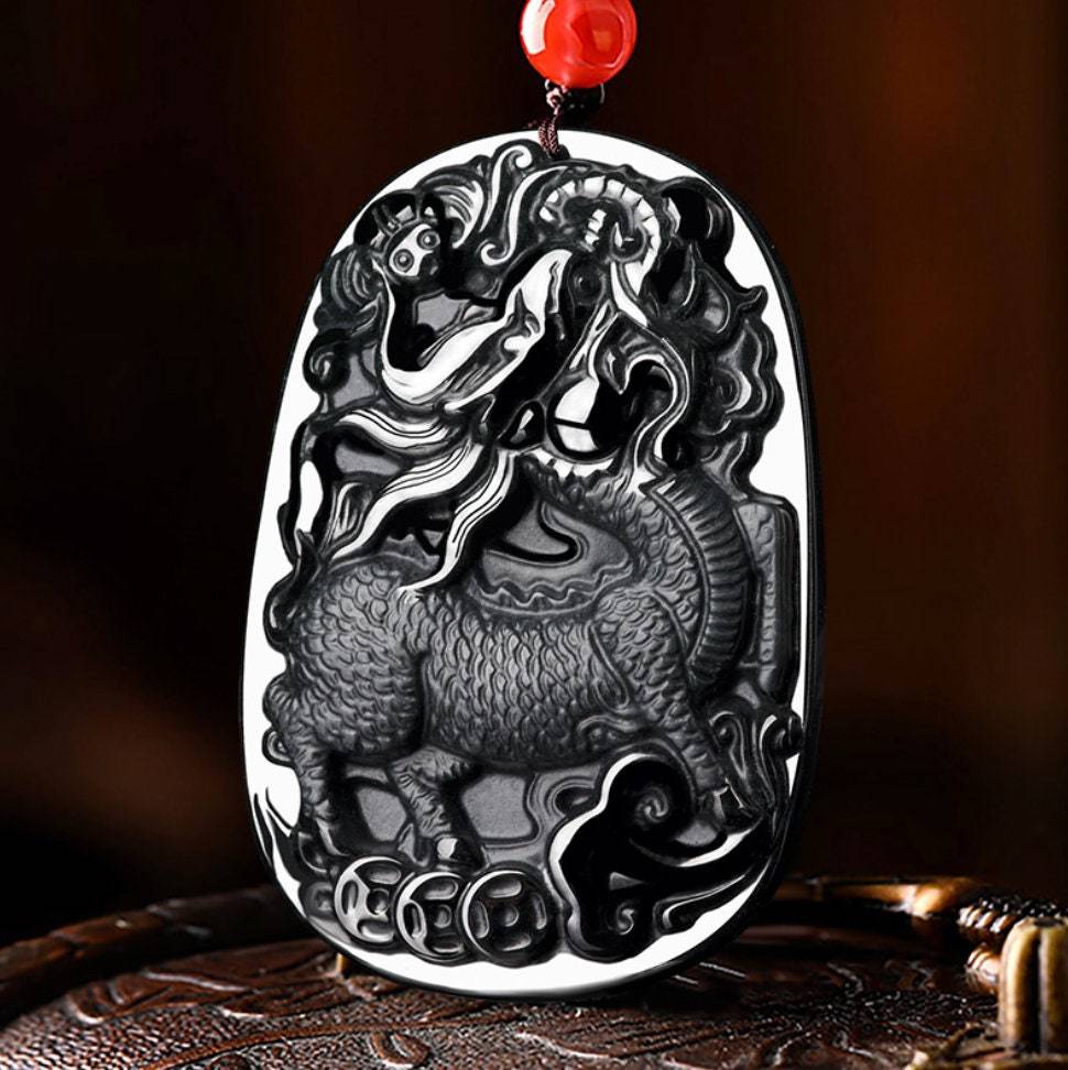 Natural Myanmar Black Jadeite Jade Kirin Pendant, Burma Jade, Gift for ...