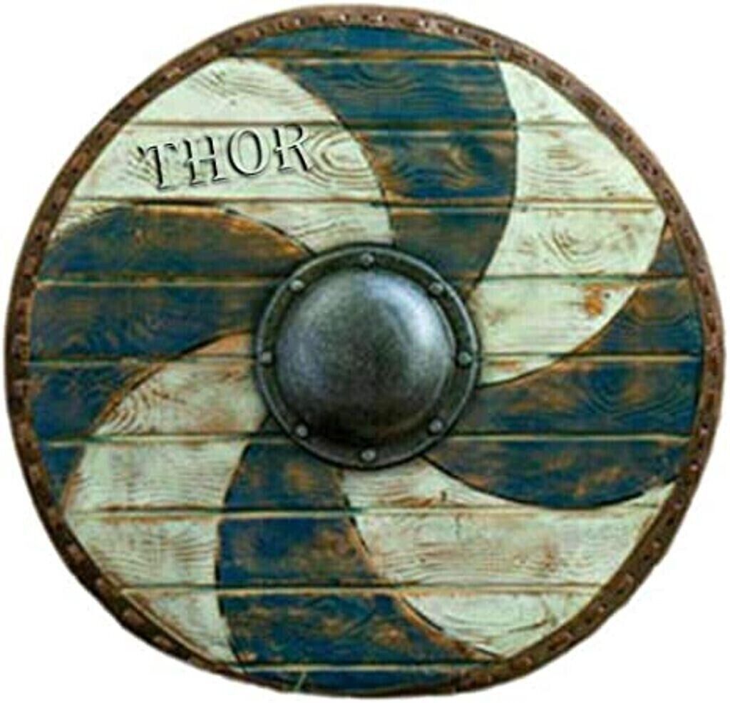 Medieval Warrior Wood & Steel Viking Round shield 24" Armor Larp Rustic ...