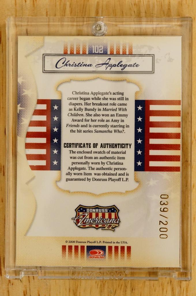 2008 Donruss Americana TV Star Christina Applegate Material Relic #102 ...