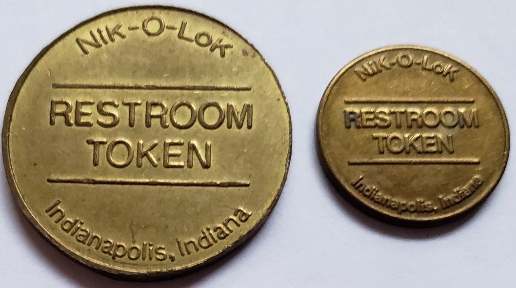 2 NIK O LOK Restroom TOKENs, Indianapolis Indiana, 5/8" & 7/8" - DVDs ...