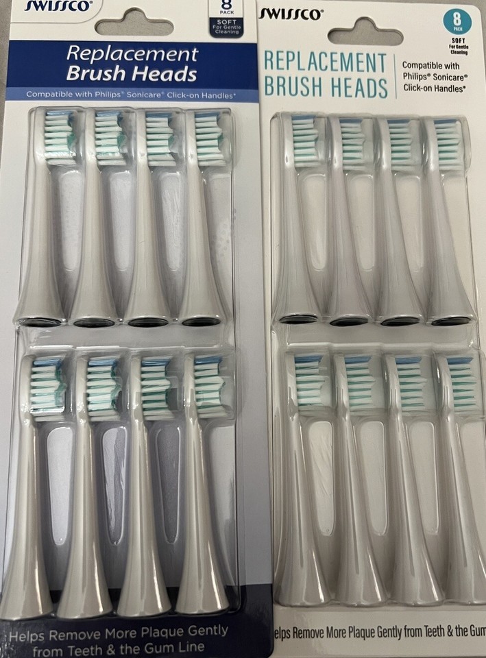2 Pack 8ea Swissco Replace Brush Heads Compa w Philips sonicare click ...
