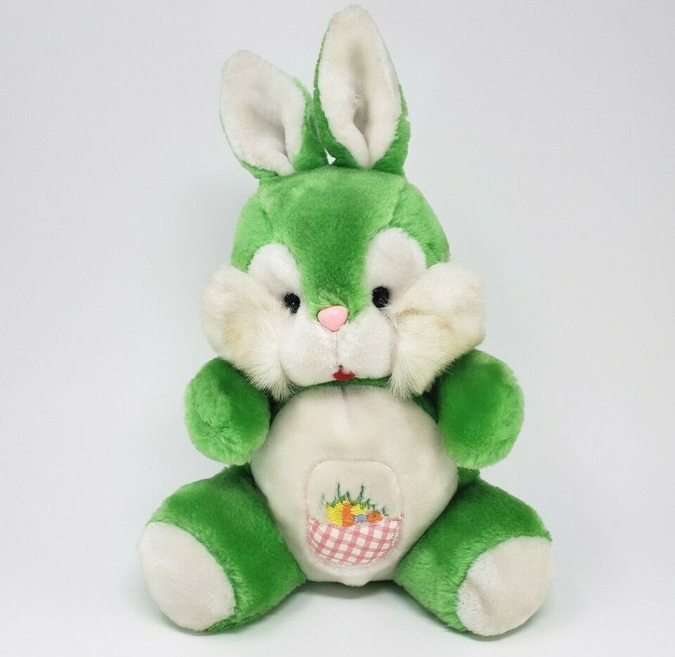 12" VINTAGE ZAYRE GREEN BUNNY RABBIT EASTER BASKET STUFFED ANIMAL PLUSH ...