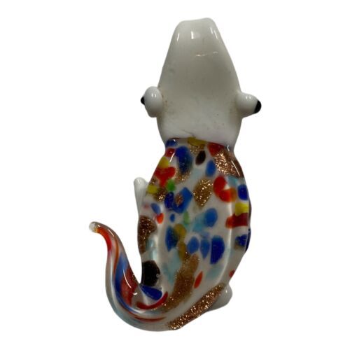 Handmade Miniature Glass Gecko Figure White Multicolor Spots on the ...