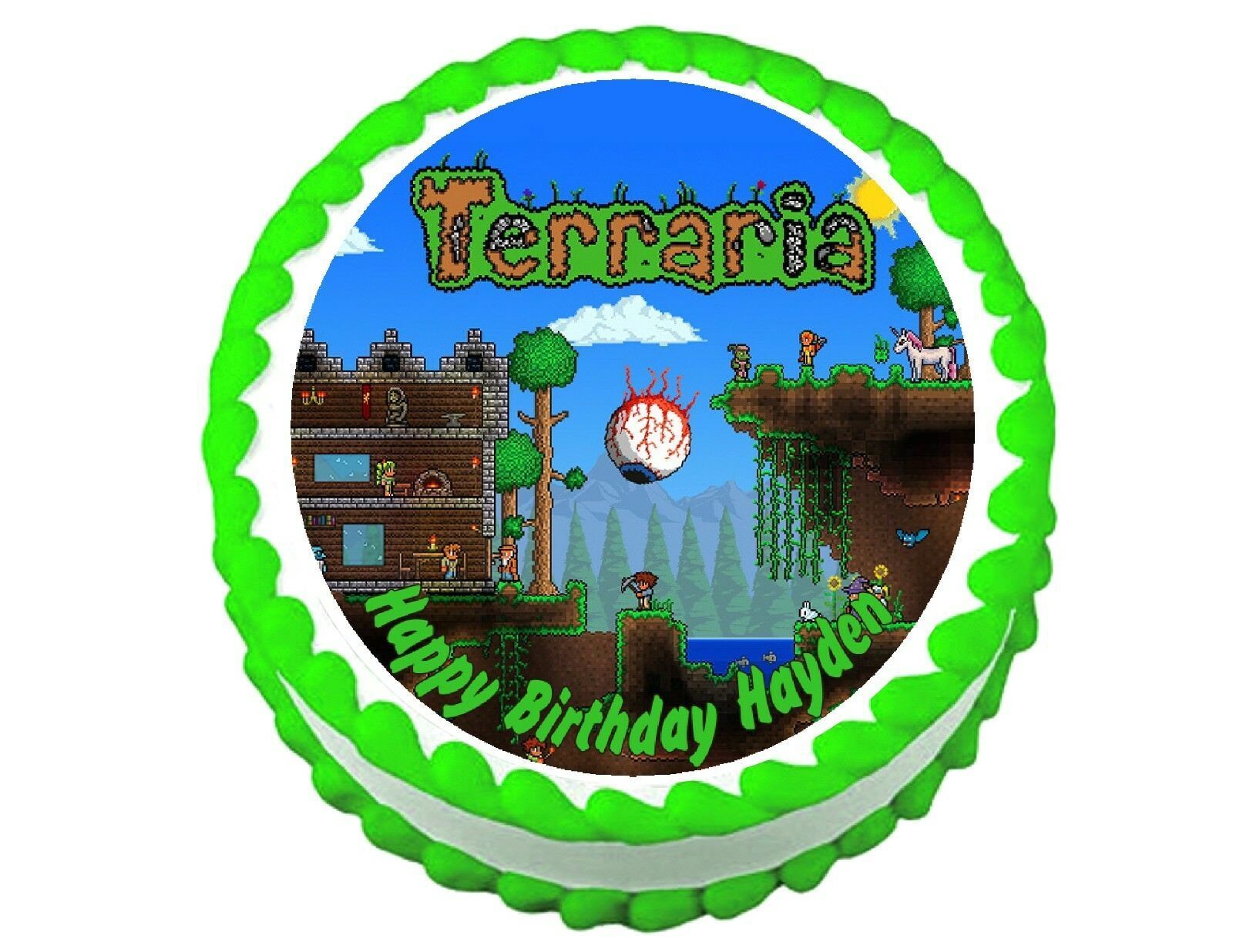 Terraria Gaming Round Edible Cake Image Cake Topper - Decorations ...