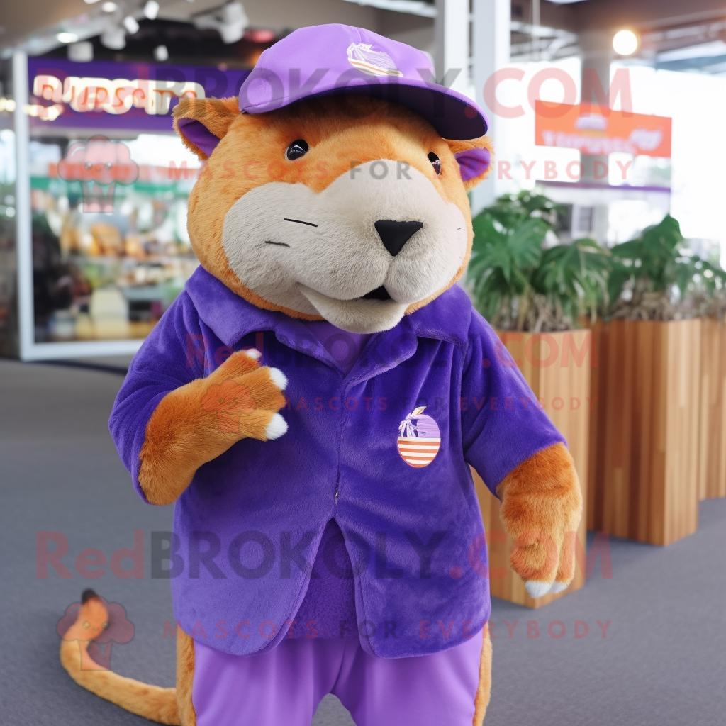 Purple Capybara mascot costume character dressed with a Corduroy Pants ...