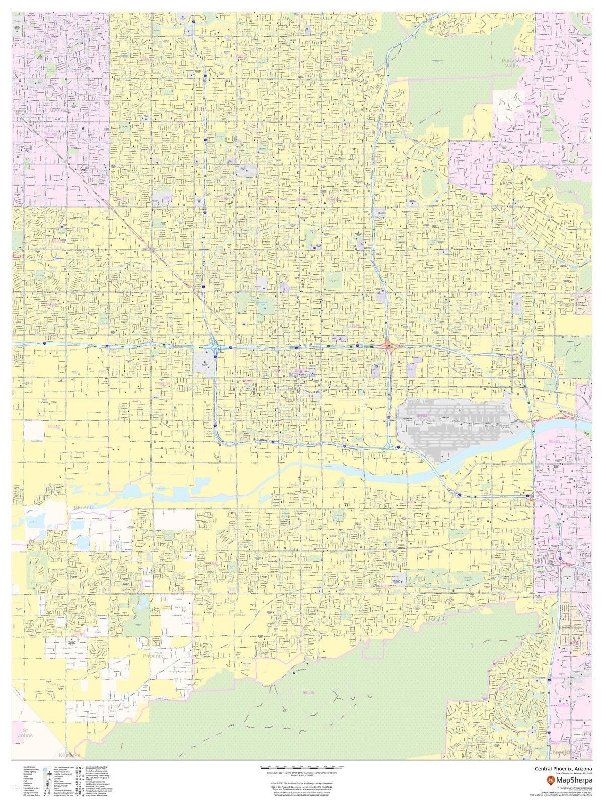 Central Phoenix, Arizona Laminated Wall Map (Portrait) (MSH) - Maps ...
