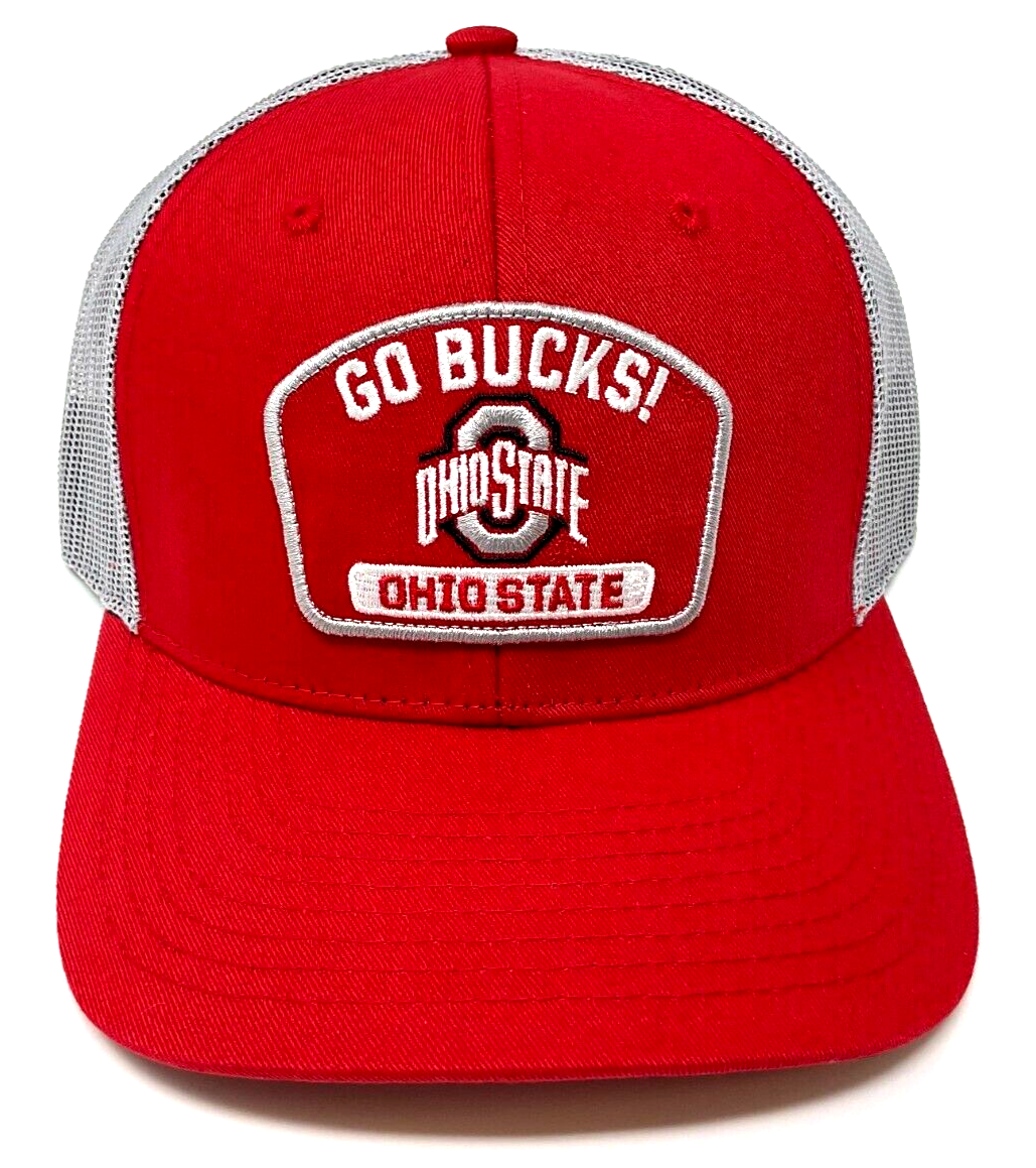 OHIO STATE UNIVERSITY GO BUCKS PATCH LOGO RED GREY MESH TRUCKER ...