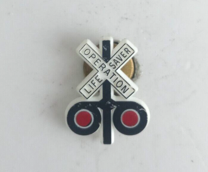 Operation Lifesaver Railroad Crossing Sign Plastic Lapel Hat Pin - Other