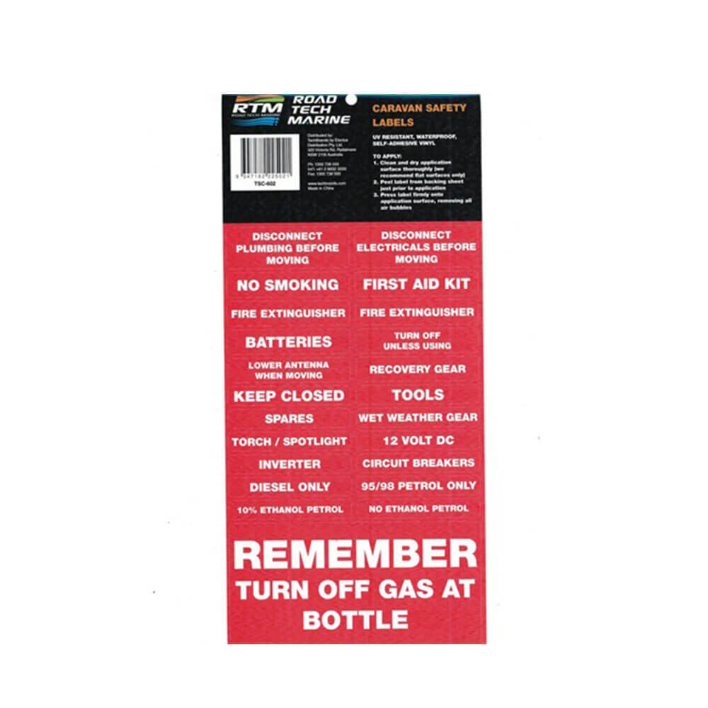 Road Tech RTM Caravan Safety Labels (Red) - Parts & Accessories