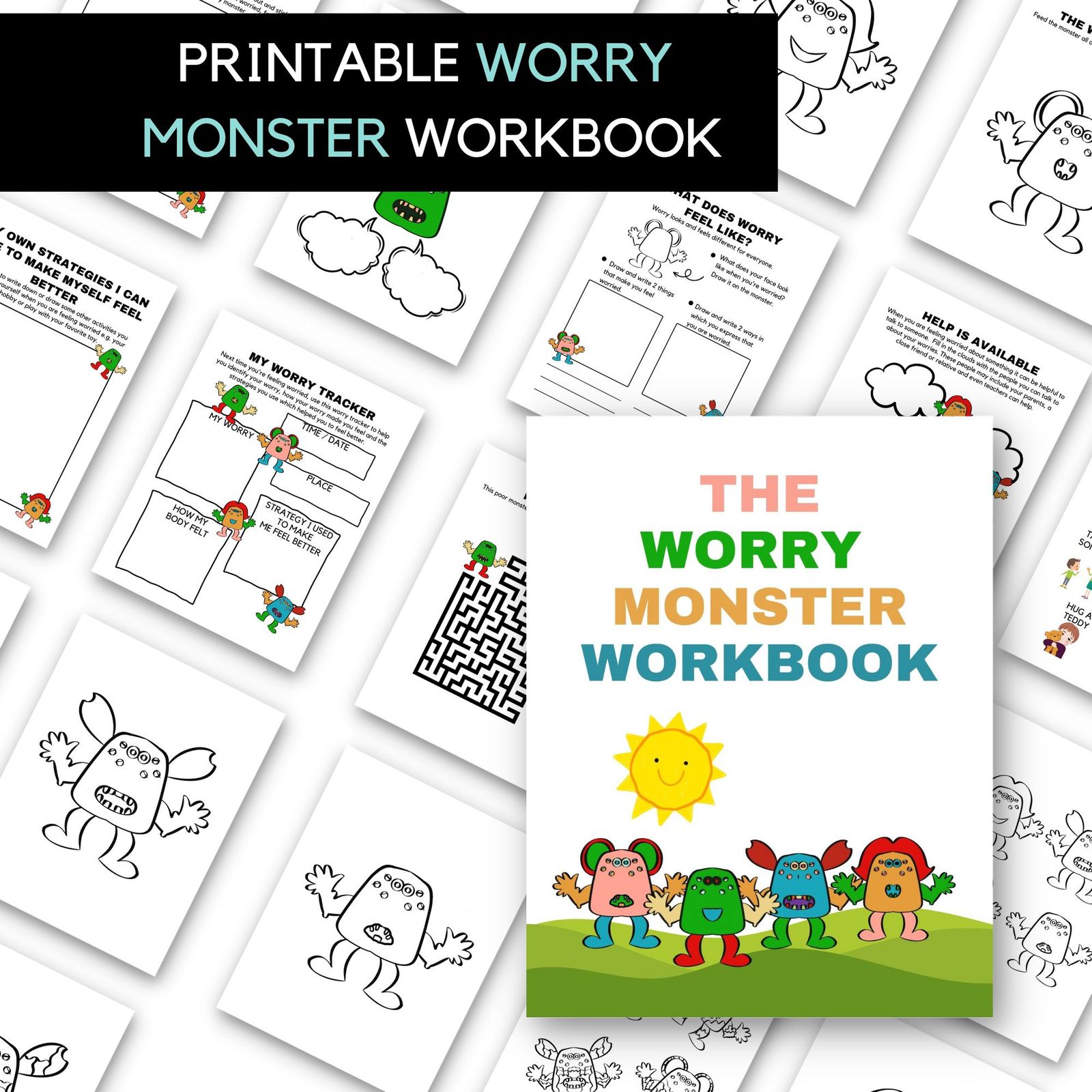 Printable worry monster workbook and monster coloring sheets - Digital Art