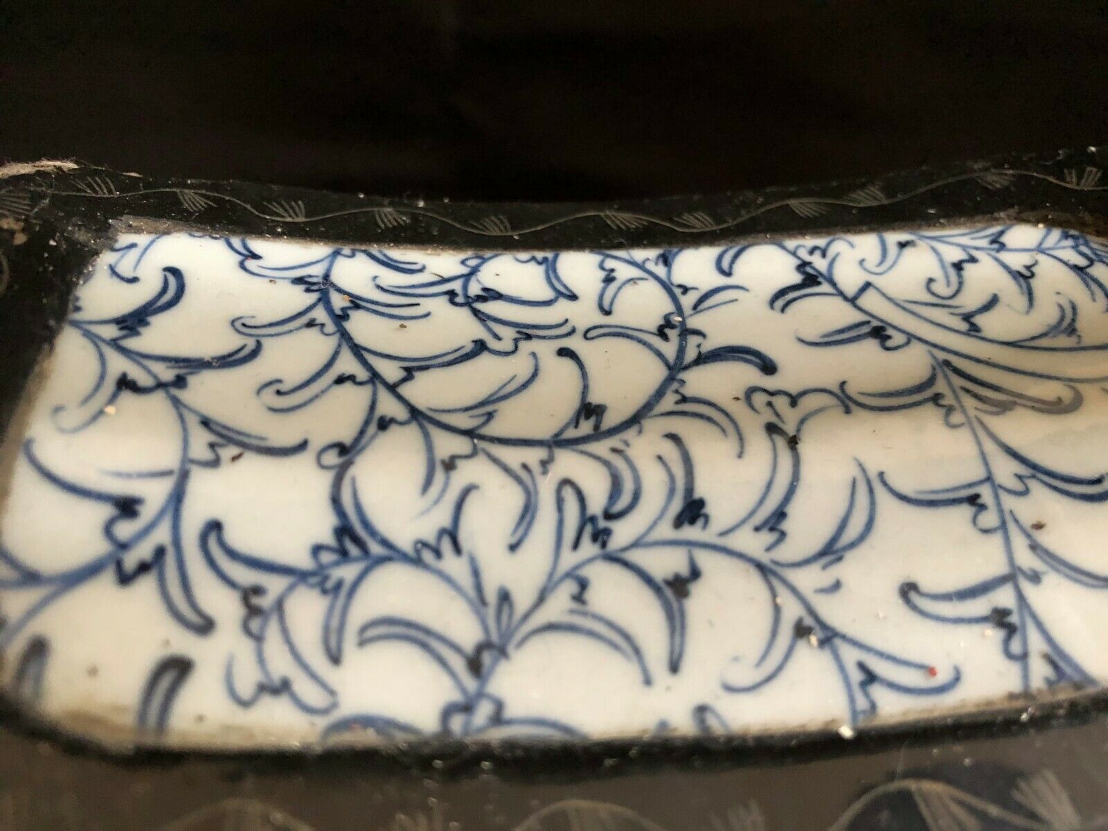 Antique Chinese Food Container Oblong Box Laquered Blue White Porcelain ...