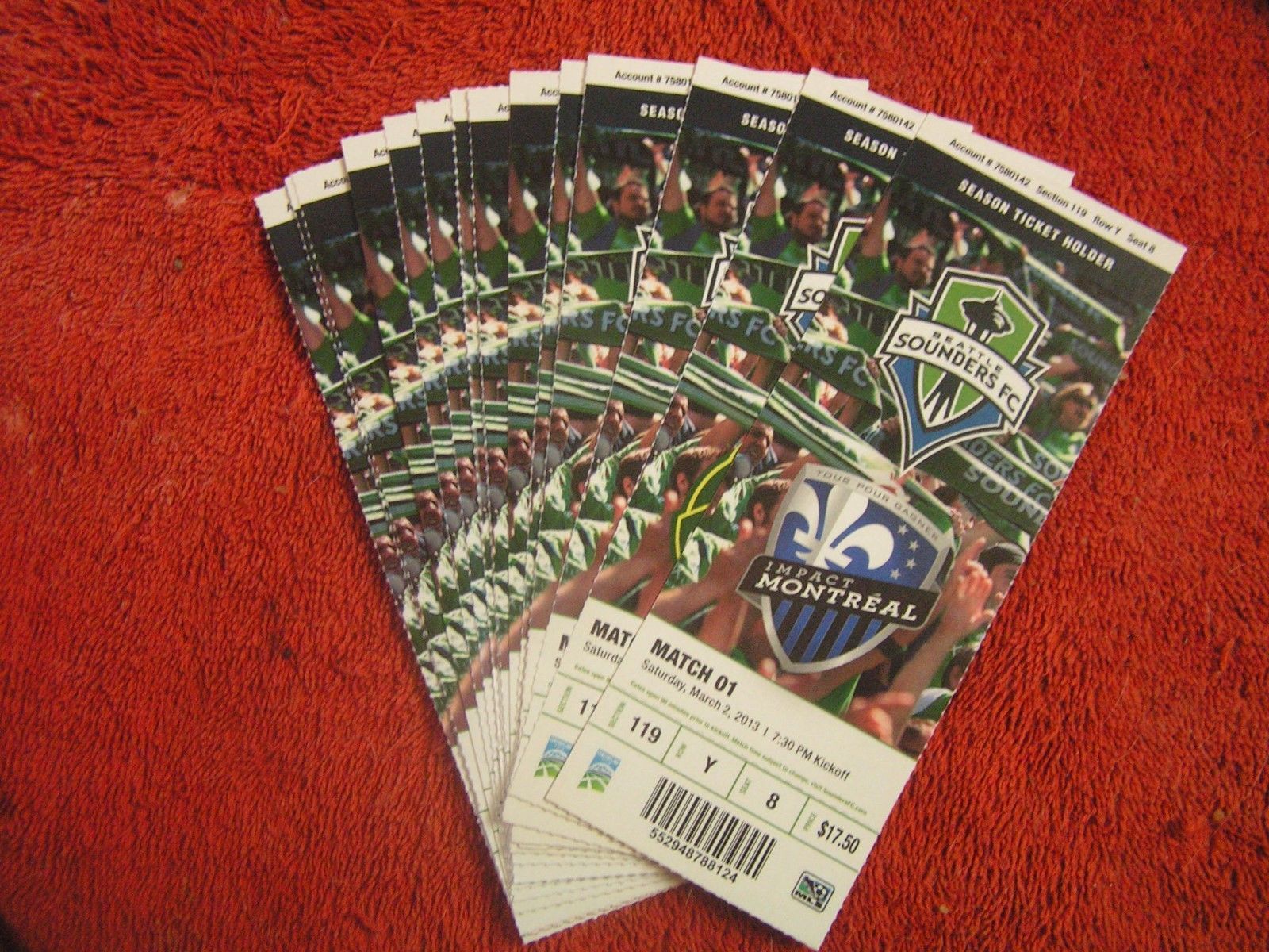 2013 Seattle Sounders Full Unused Season Ticket Holder Ticket Stubs $3. ...
