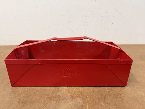 Vintage METAL TOOLBOX Industrial tool chest caddy box tray LYON red ...