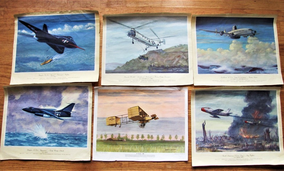 6 Charles Hubbell 1955 Air Power Aviation Plane Lithographs Thompson ...