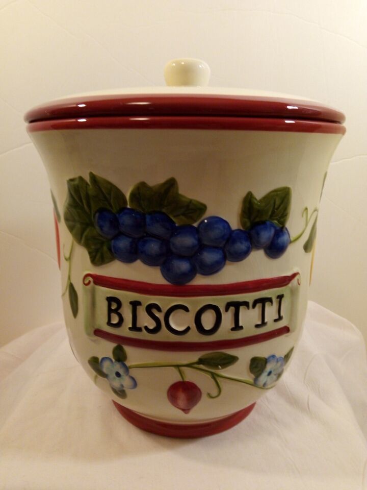 Vintage Nonni's Hand Painted Collectible Biscotti Jar/ Canister Fruit ...