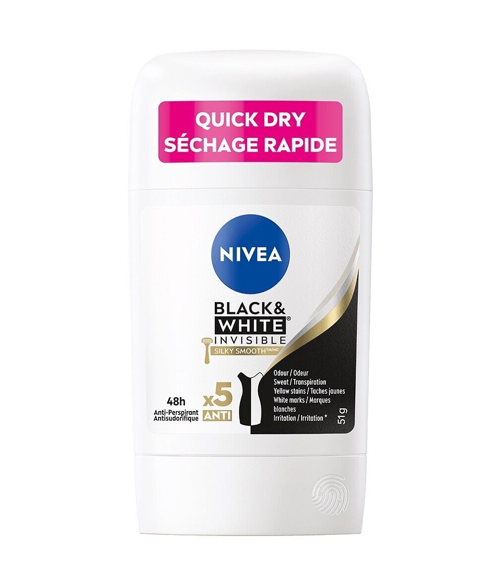 Nivea BLACK & WHITE Silky Smooth stick deodorant anti-perspirant 50ml ...