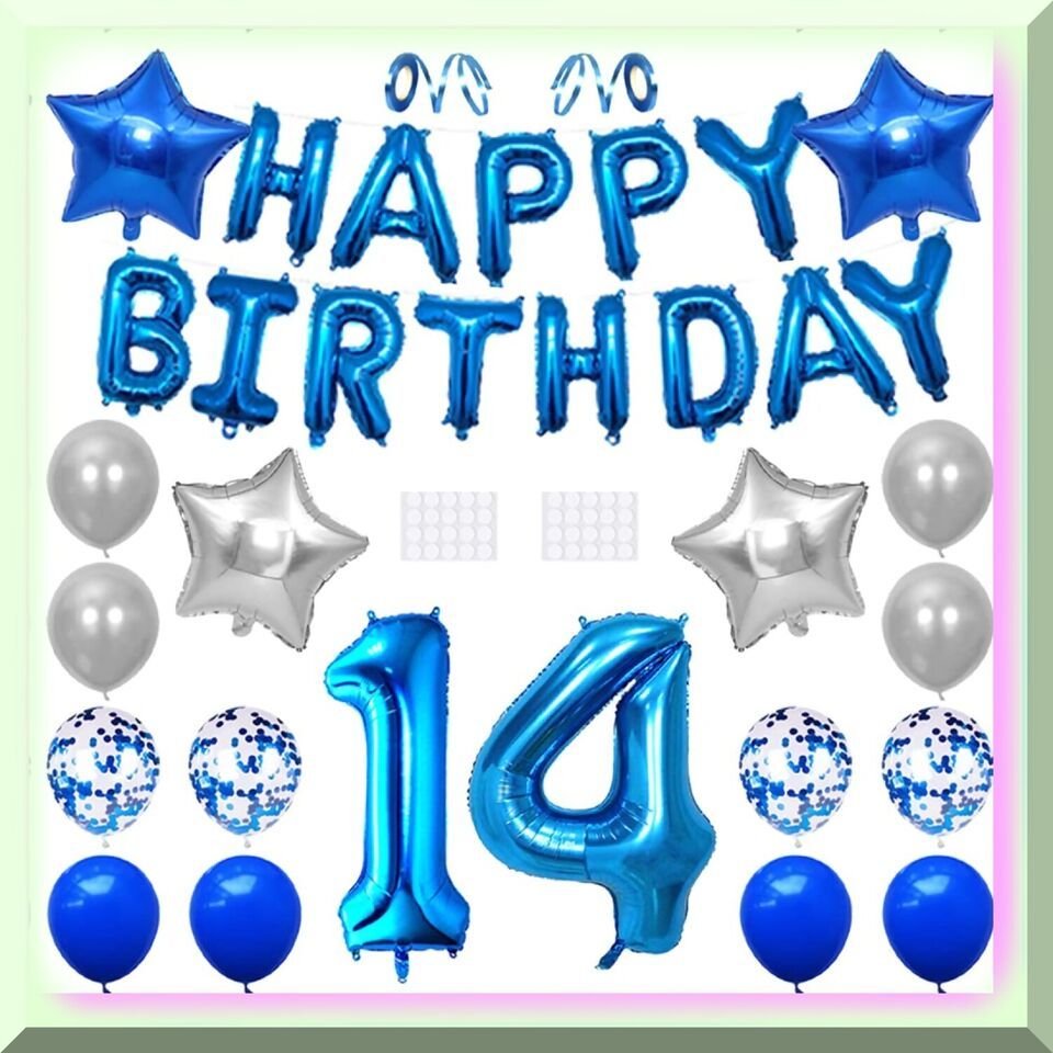 Sparkling 14th Birthday Bash Kit: Happy Birthday Banner, Number 14 ...