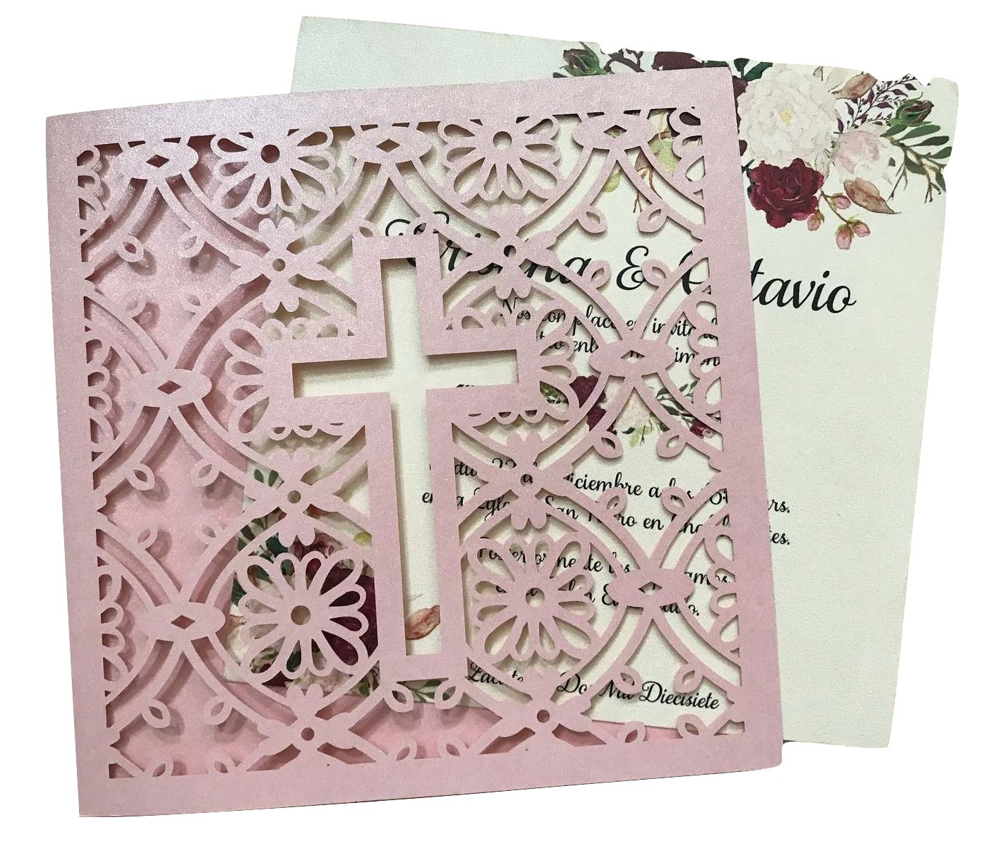 50pcs Cross Pink Wedding Invitation,Laser Cut Wedding Card,Engagement ...