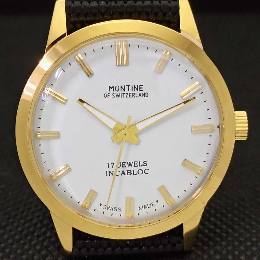 GENTS MONTINE 17 JEWELS INCABLOC WINDING SWISS GOLD PLATED WATCH ...