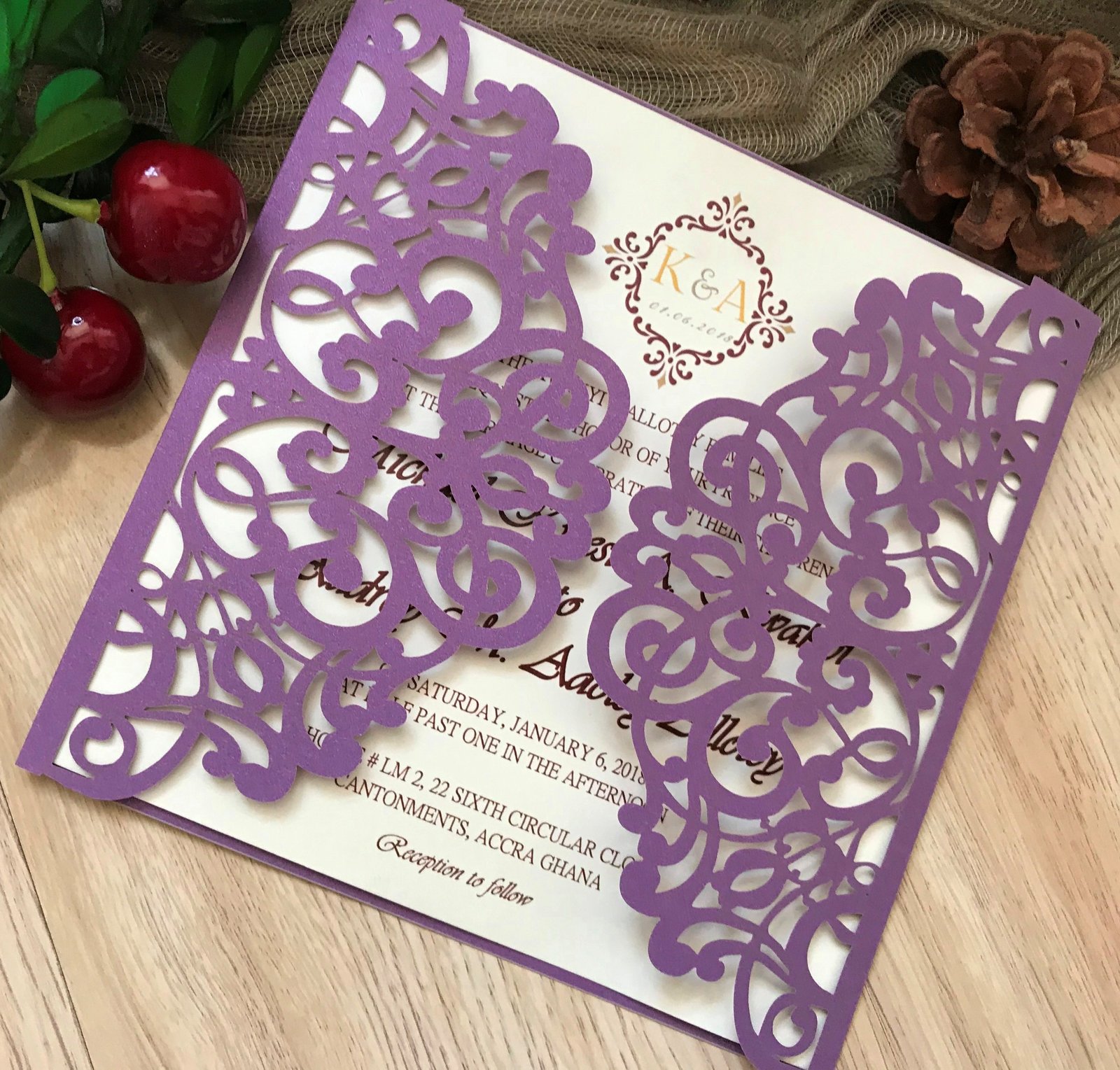50pcs Purple laser cut wedding invitations cards,Laser Cut Invitation ...