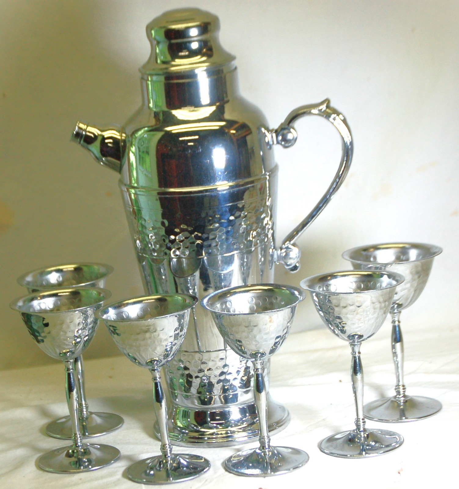 Chrome Metal Wine Carafe Six Goblets Dimple and 44 similar items