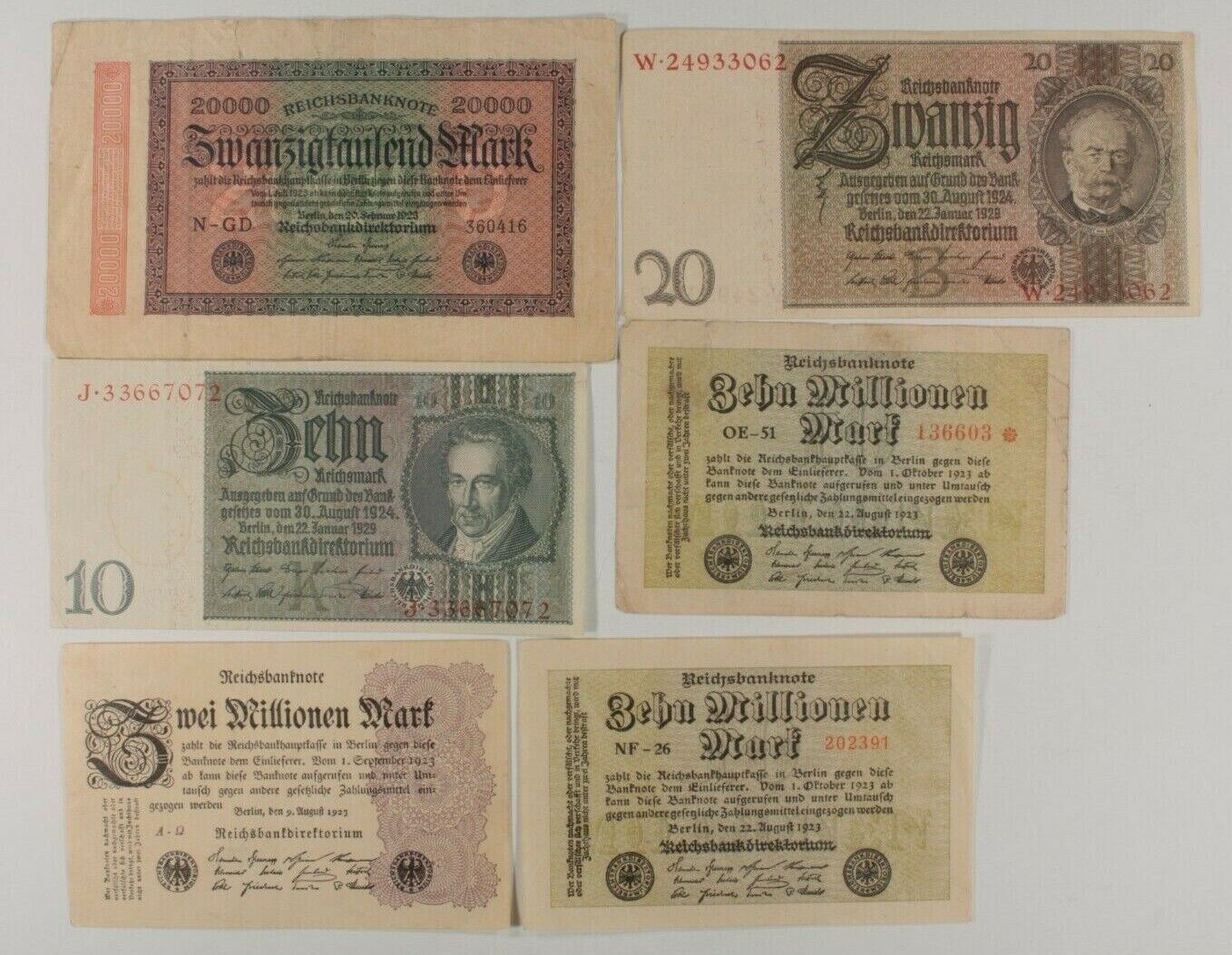 1923-1929 Germany 6-Note Currency Set Weimar Republic Treasury ...