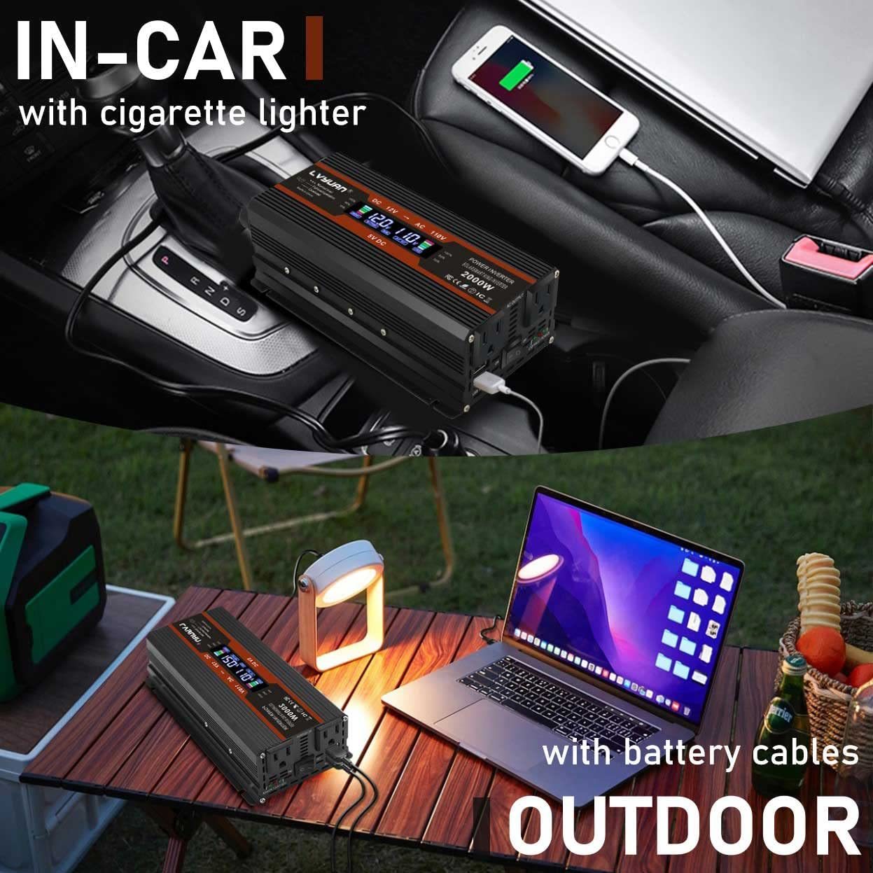 Ipowerbingo Power Inverter 1000W/2000W Dual Ac Outlets And Dual Usb ...