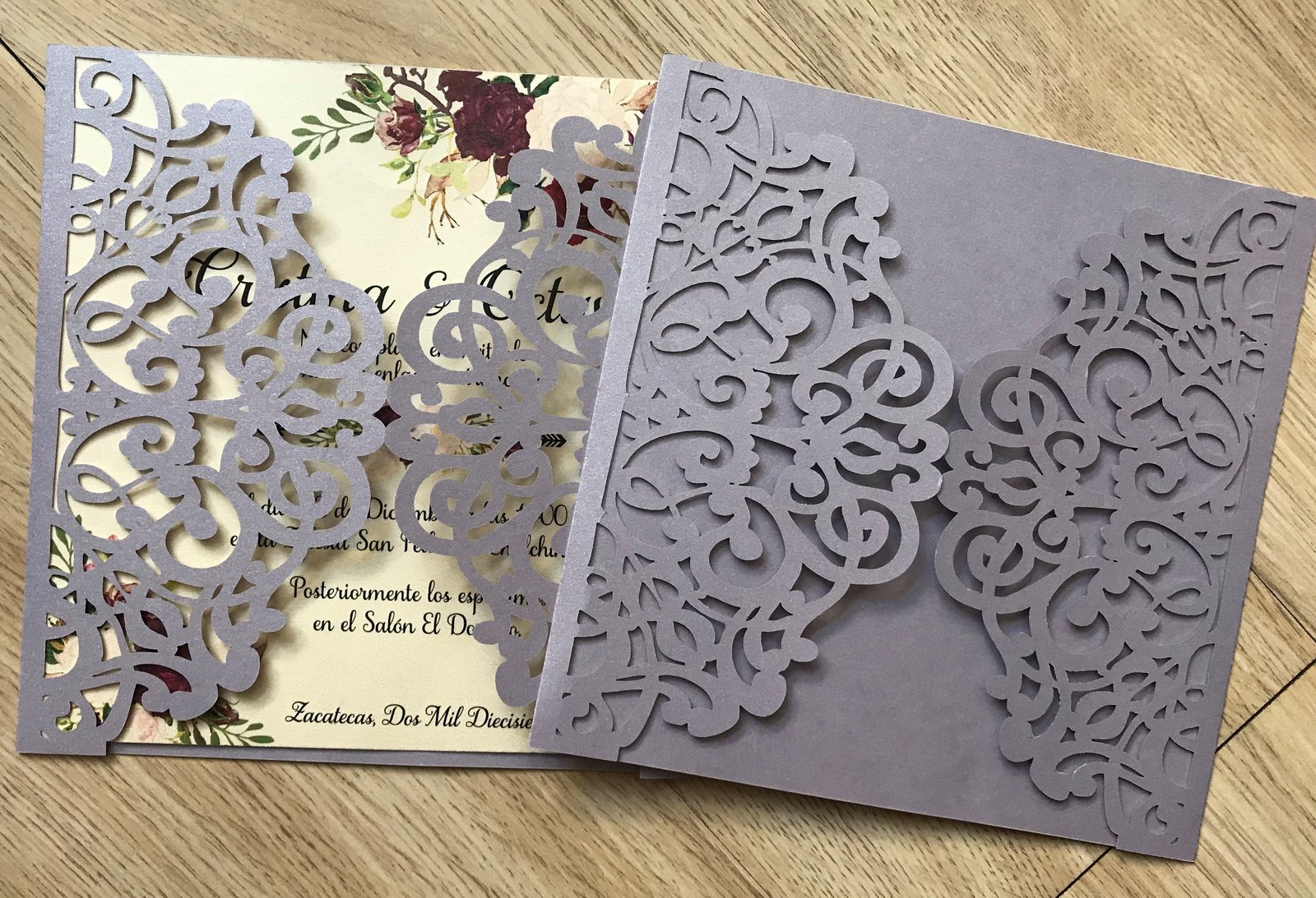 50pcs Pearl Light Purple Laser Cut Invitation,laser cut wedding ...