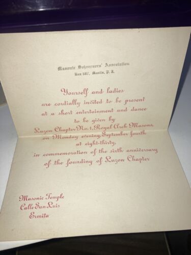 Masonic celebration invitation, 1917 In original stamped envelope ...