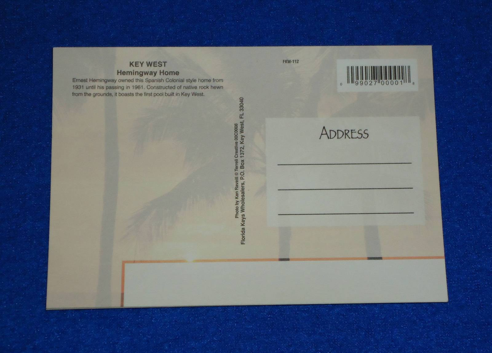 *BRAND NEW* KEY WEST ERNEST HEMINGWAY HOUSE POSTCARD SPANISH COLONIAL ...