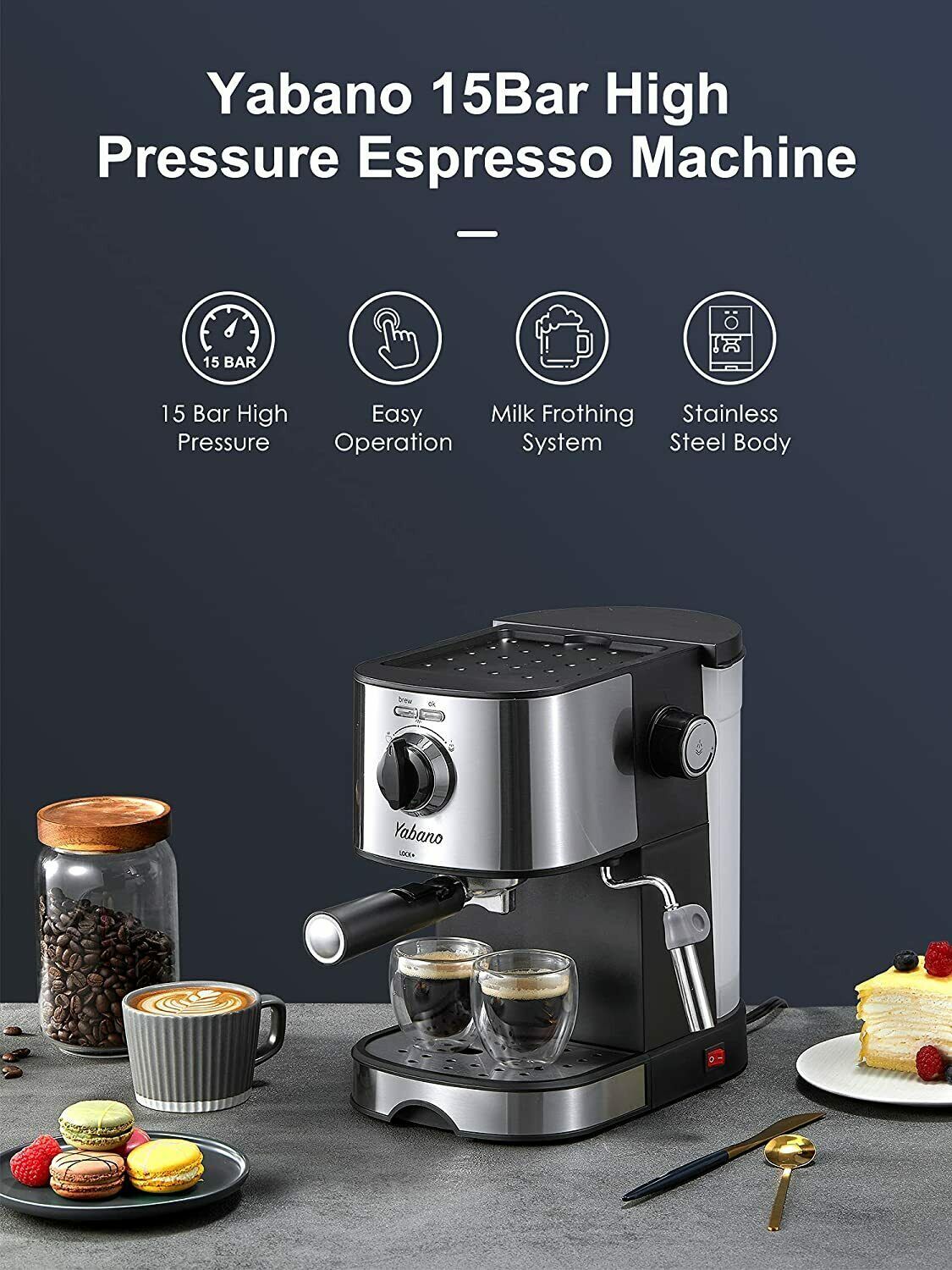 Yabano 15 Bar Espresso Machine with Milk Frother/Steamer Wand ...