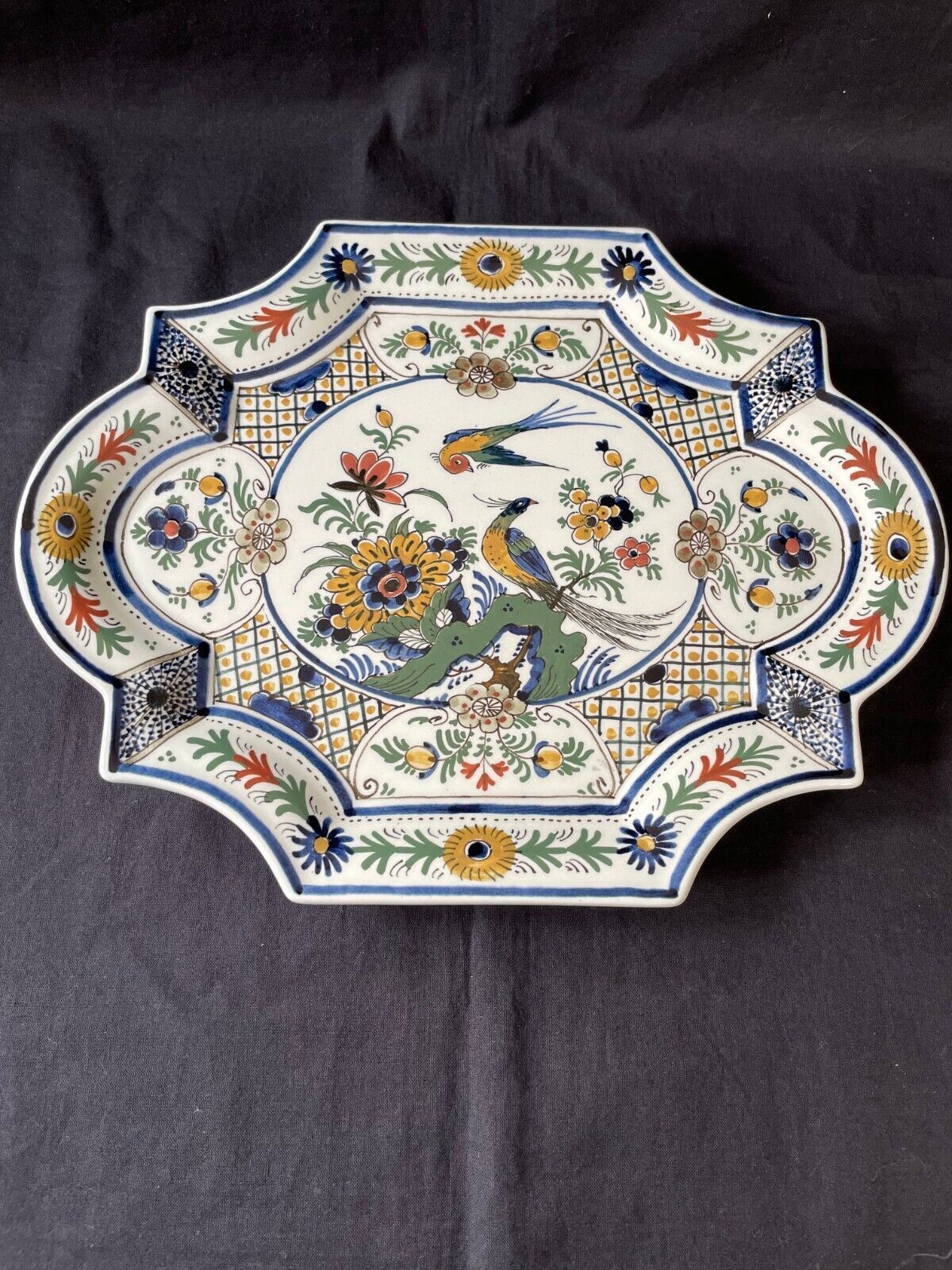 Royal Delft De Porceleyne Fles Plaque Oiseaux & Fleurs Art Polychrome ...