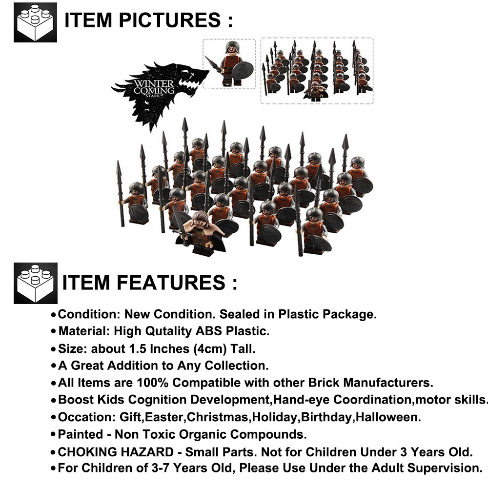 GOT Ned Stark and Stark Spear Infantry Army Set 21 Minifigures Lot ...