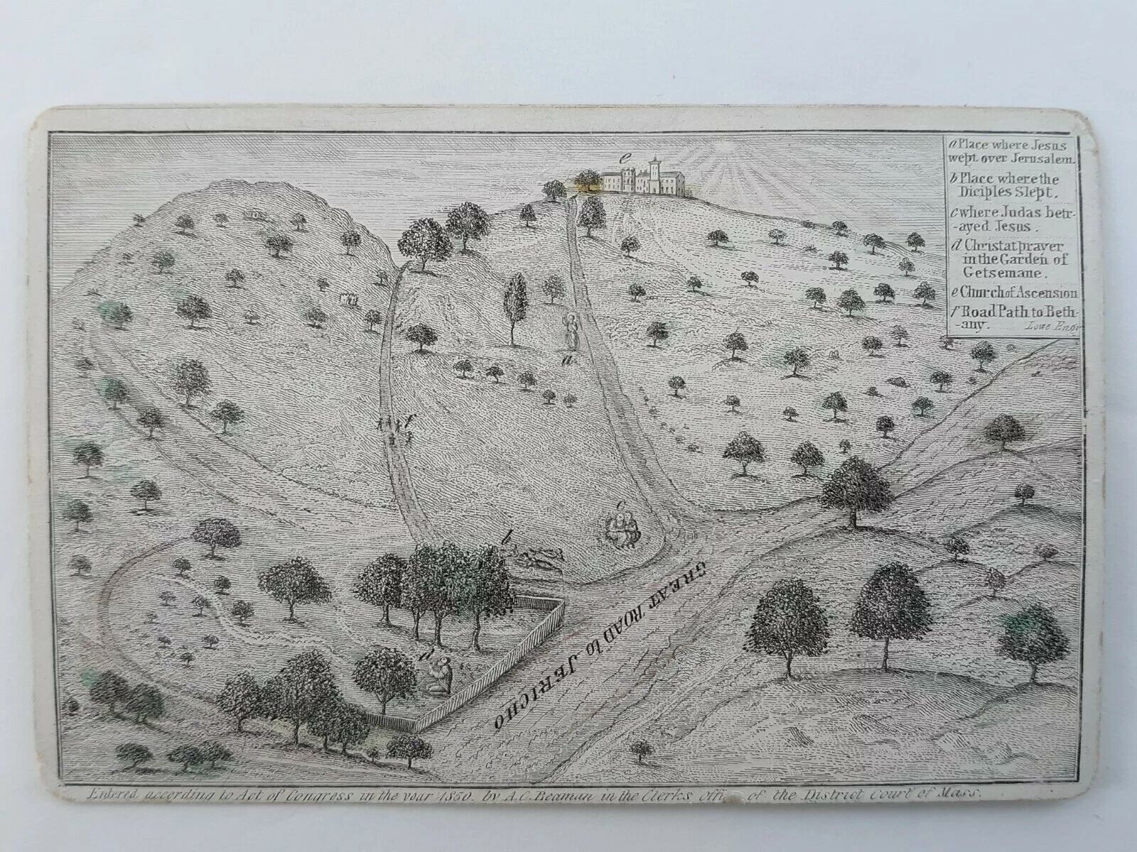 Rare 1850 A.C. Beaman Sabbath School Scripture Map Card Jesus Road to ...