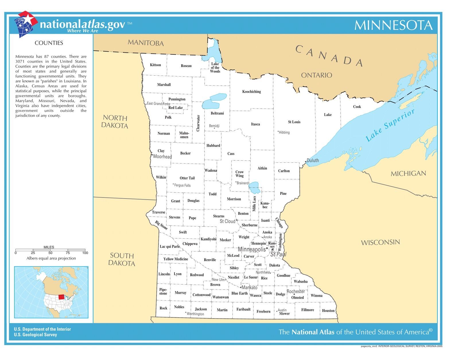 Minnesota State Counties w/Cities Laminated Wall Map - Maps & Atlases