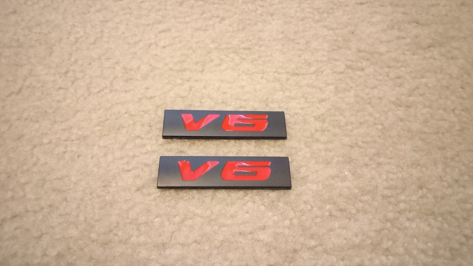 Two V6 Engine Emblems Matte Black and Glossy Red 3" X 3/4" Metal Alloy ...