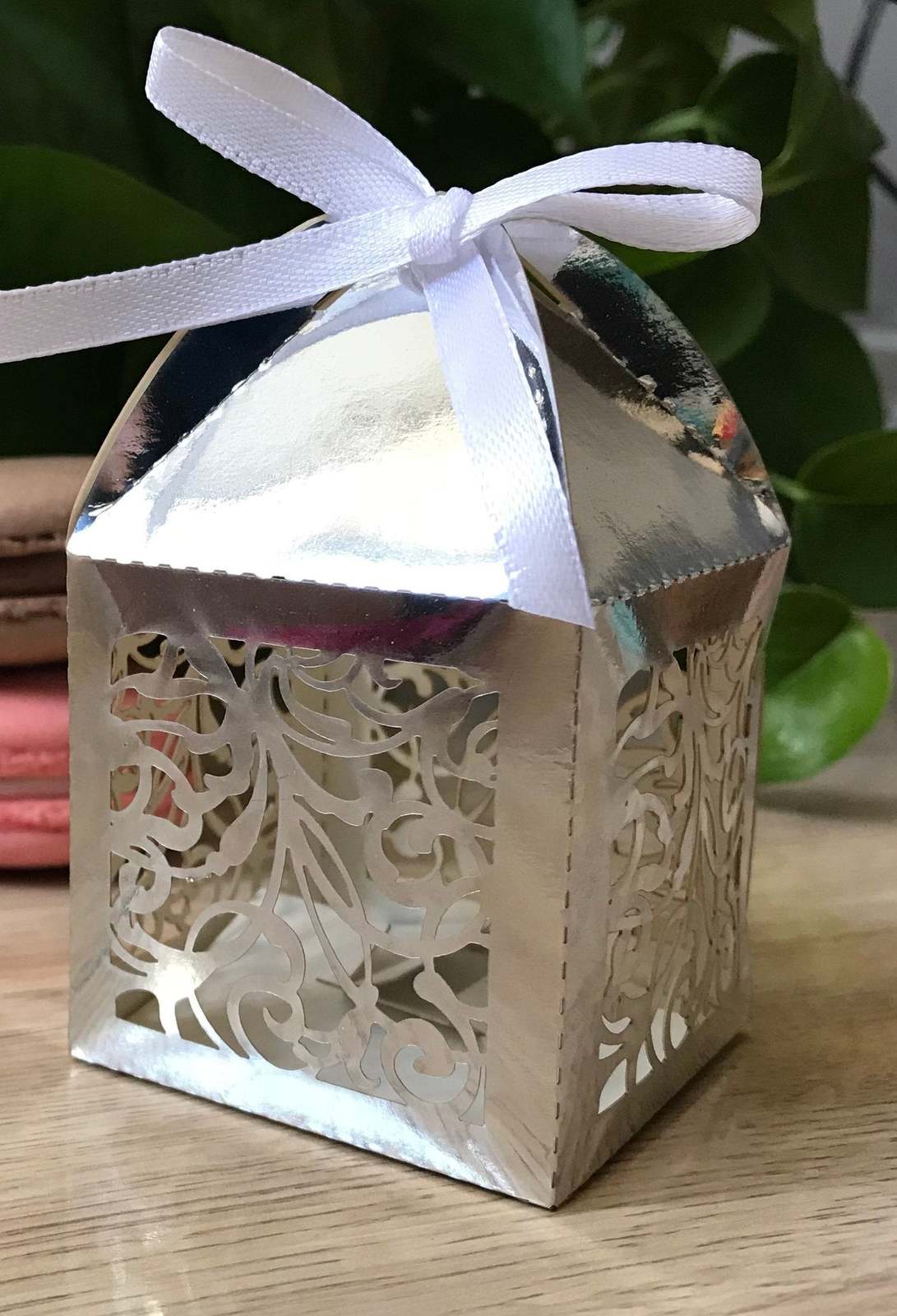 100pcs Metallic Silver Baptism Favor Boxes,Laser Cut Gift Box,Wedding ...