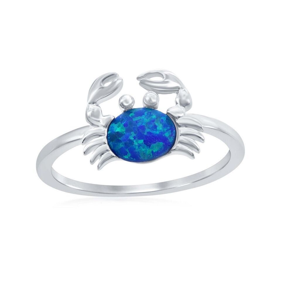 Sterling Silver Blue Inlay Opal Crab Ring - Rings