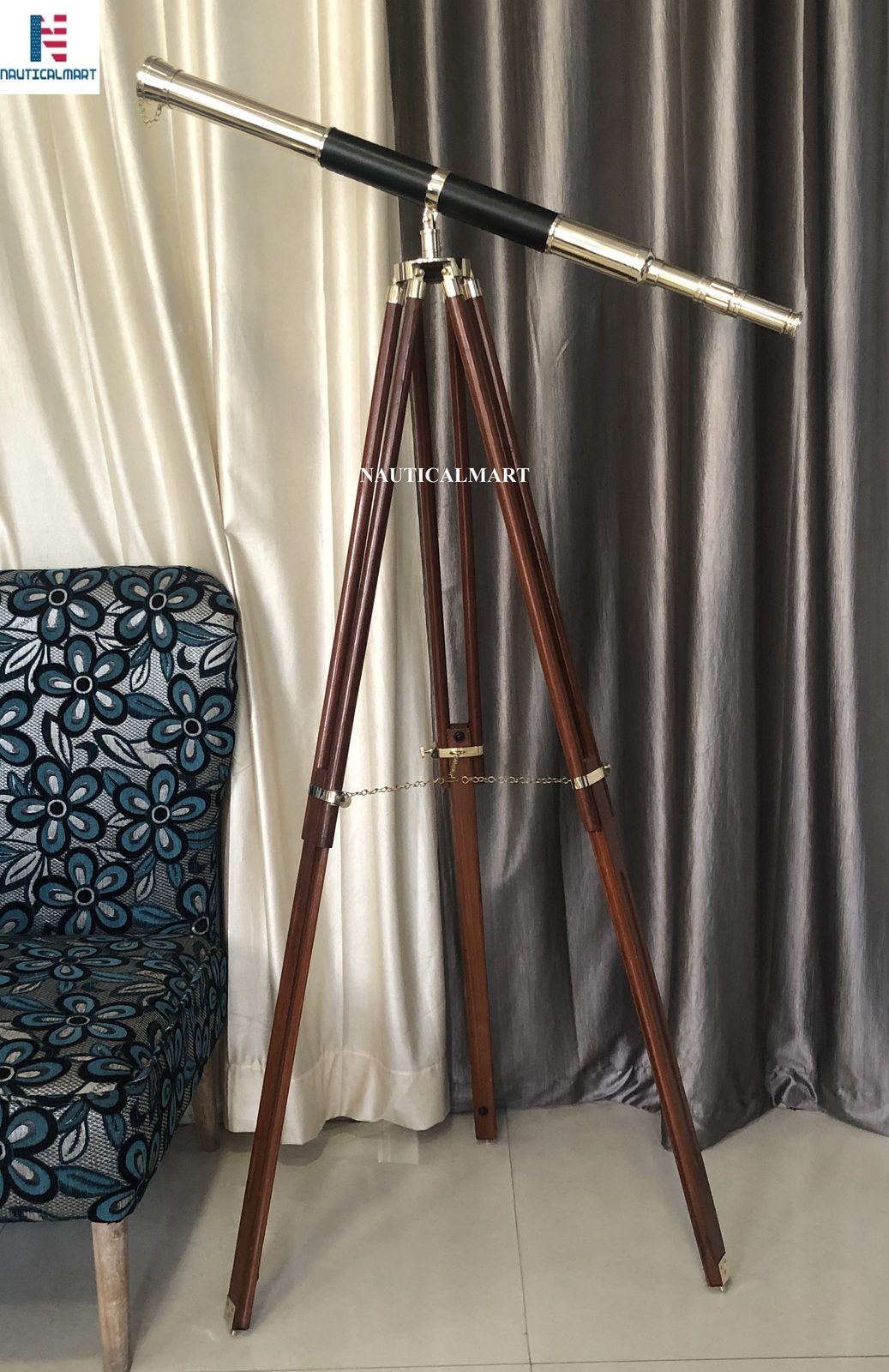 NauticalMart Floor Standing Brass - Leather Admiral Telescope 60 ...