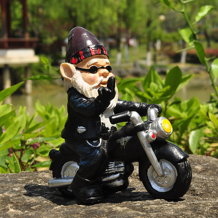 Motorcycle Old Man Middle Finger, Garden Home Decoration, Resin ...