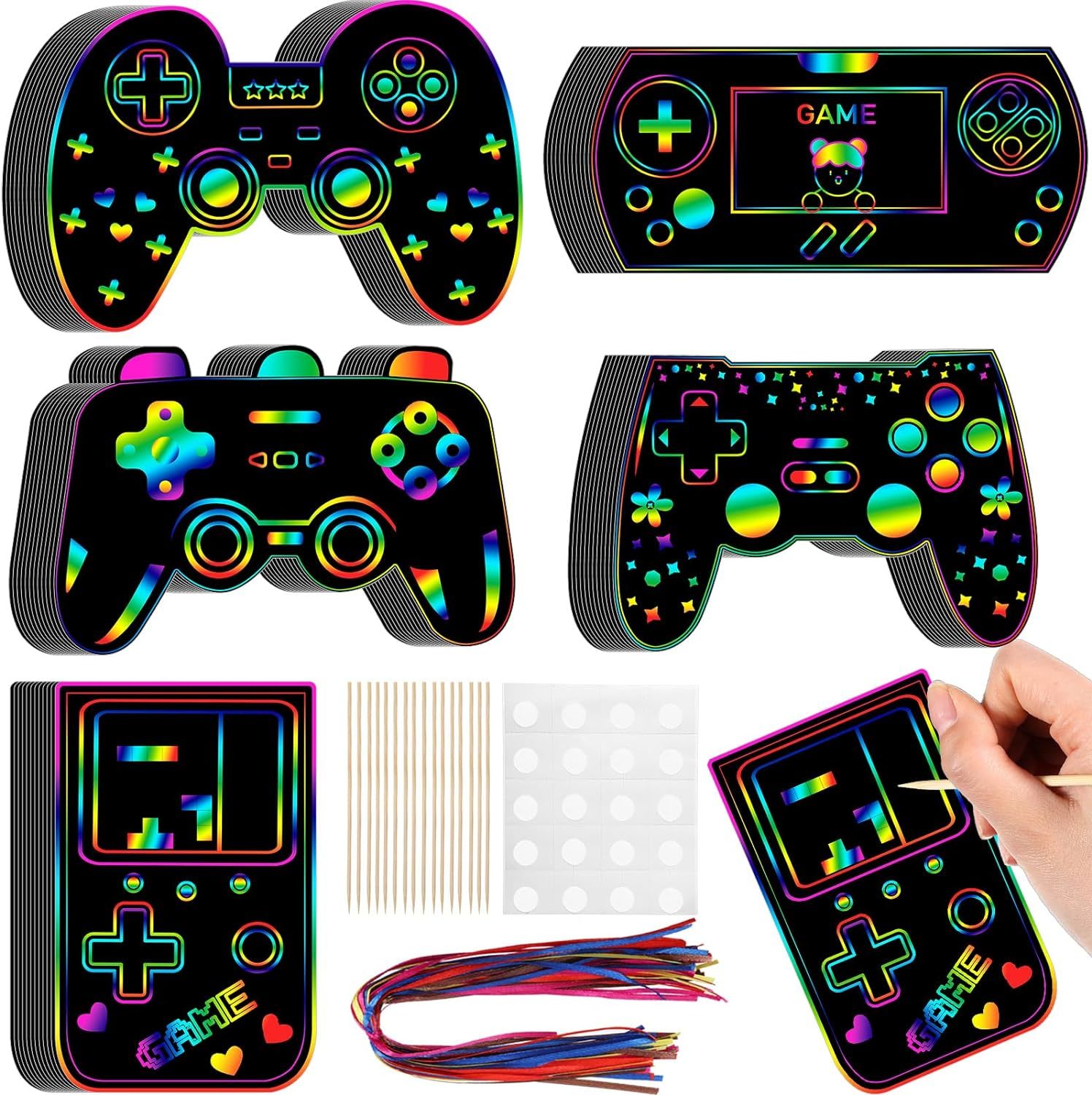60 Pieces Video Game Scratch Cards Gamer Party Favors Rainbow Scratch ...