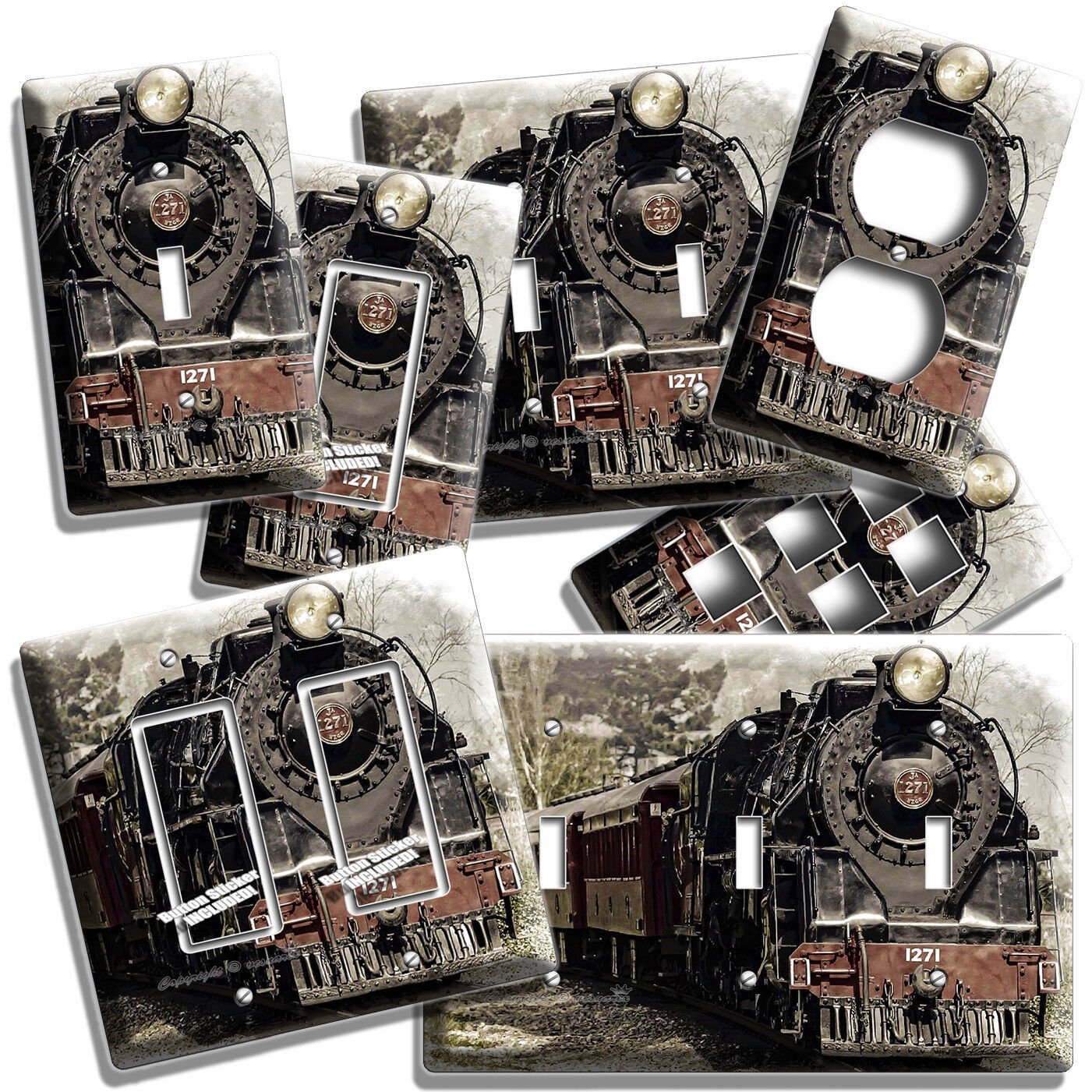 RETRO STEAM ENGINE TRAIN RAILROAD LOCOMOTIVE LIGHT SWITCH OUTLET PLATE ...